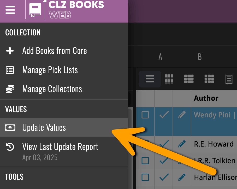 Update book values - CLZ Books Web - 1