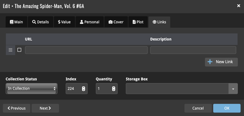 Plot and links tab - Comic Connect - 1