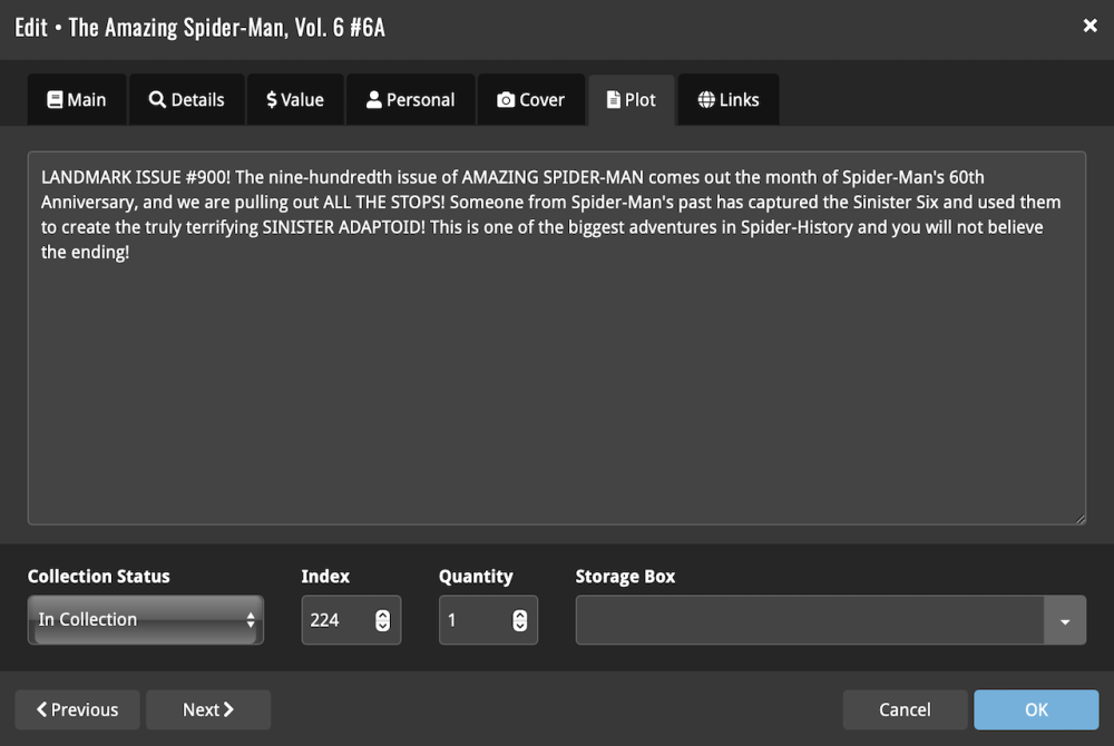 Plot and links tab - Comic Connect - 1