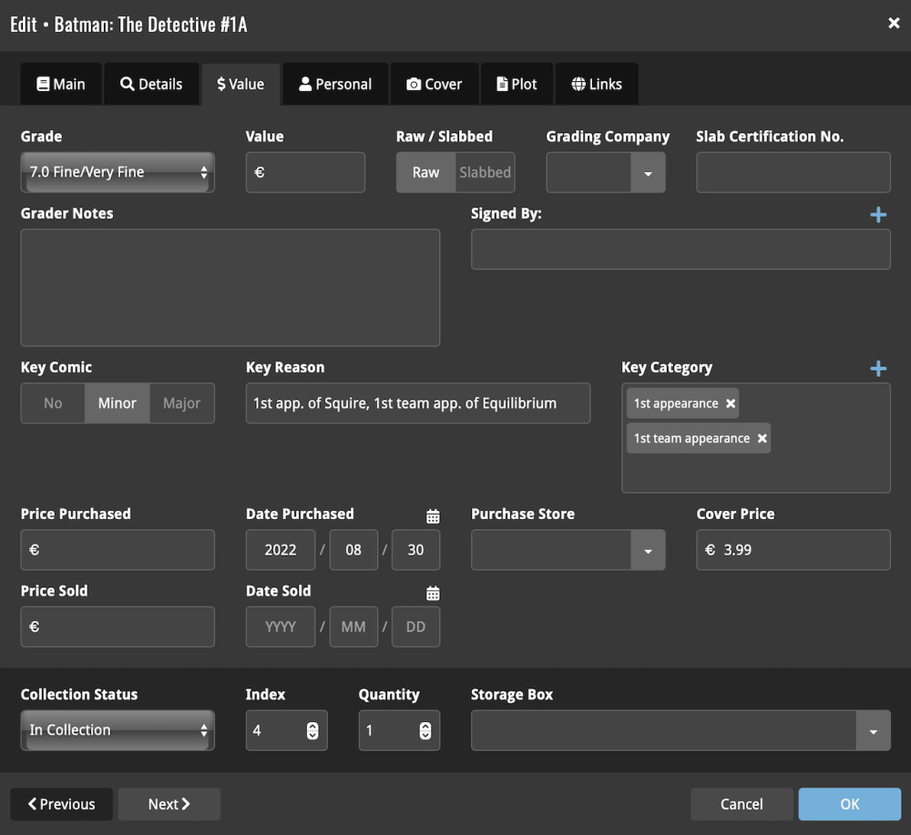 Value tab - Comic Connect - 1
