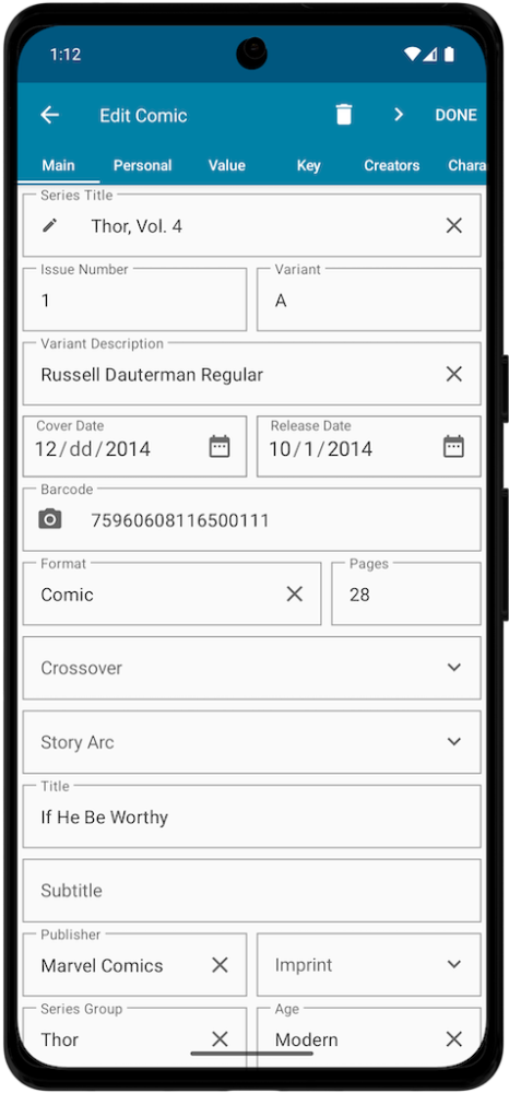 Main tab - CLZ Comics Mobile - 1