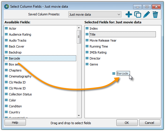 Choosing Columns - Movie Collector for Windows - Latest