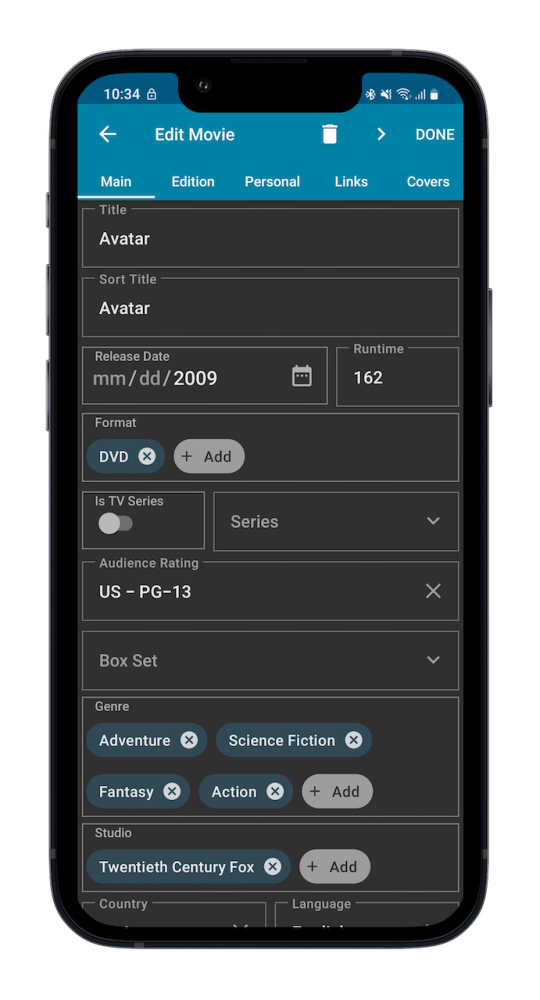 Main tab - CLZ Movies Mobile - 1