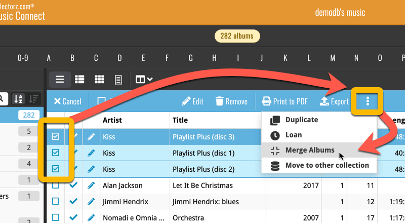 Merge albums into a multi-disc album - CLZ Music Web - 1