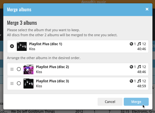 Merge albums into a multi-disc album - CLZ Music Web - 1