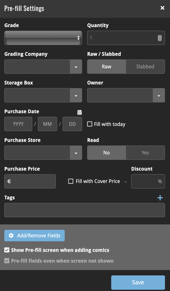 pre-fill settings - Comic Connect - 1