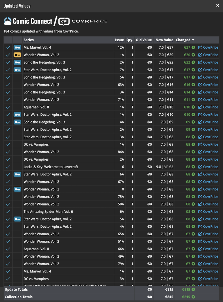 Update CovrPrice values - CLZ Comics Web - 1