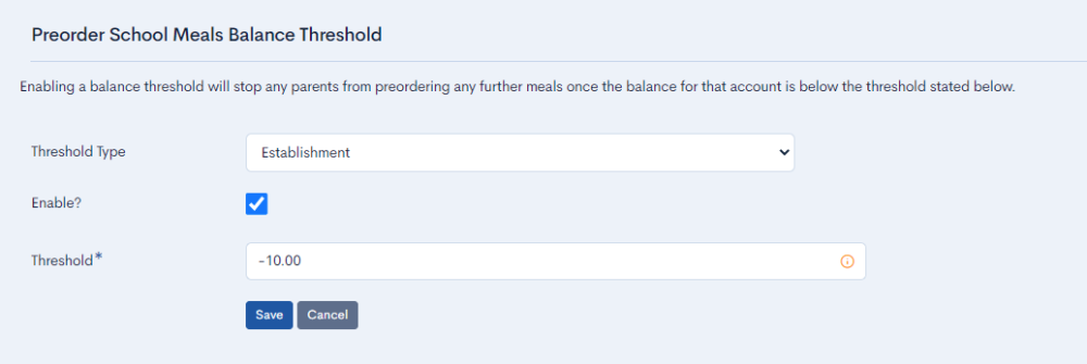 Setting a balance threshold - iPayimpact - School Login