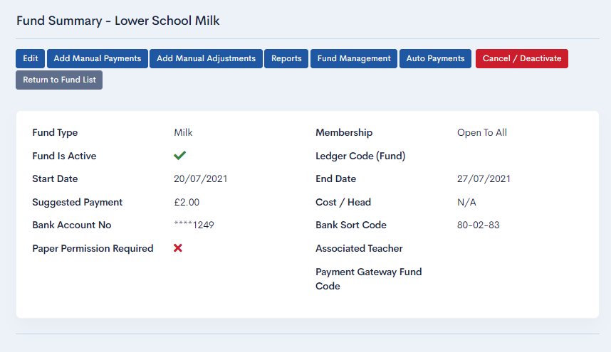 Managing Milk funds - iPayimpact - School Login