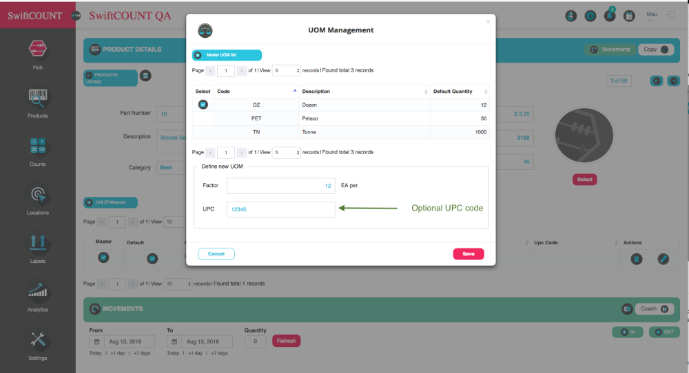 Assigning UOMs to Products - SwiftCount - 1