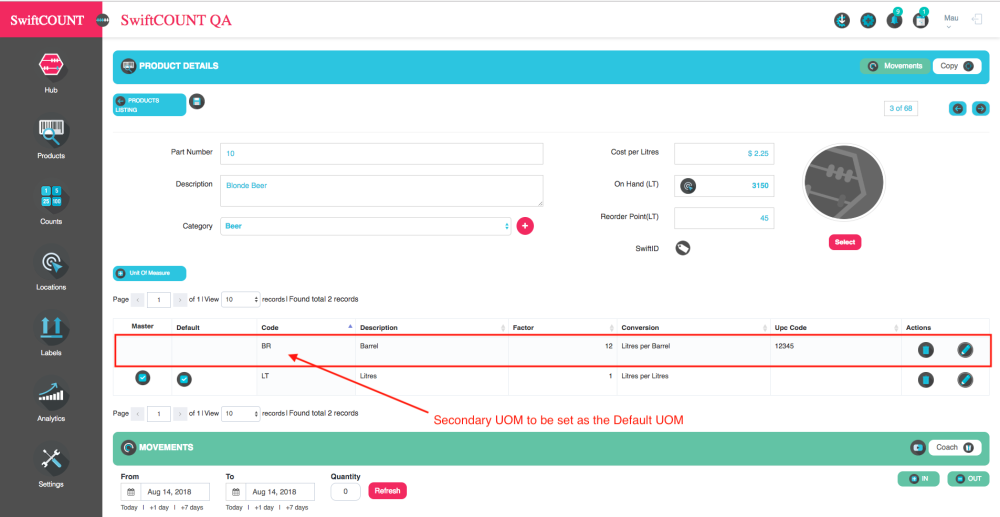 Setting a default UOM for a product - SwiftCount - 1