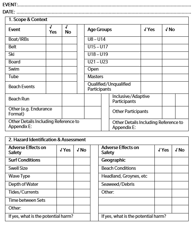 Appendix A – Sample Event Safety Guide Worksheet - Surf Sports Manual ...