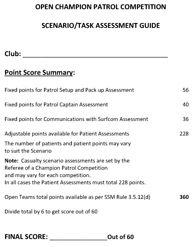 Appendix E – Open Champion Patrol Competition – Scenario/Task Assessment Guide - Surf Sports ...