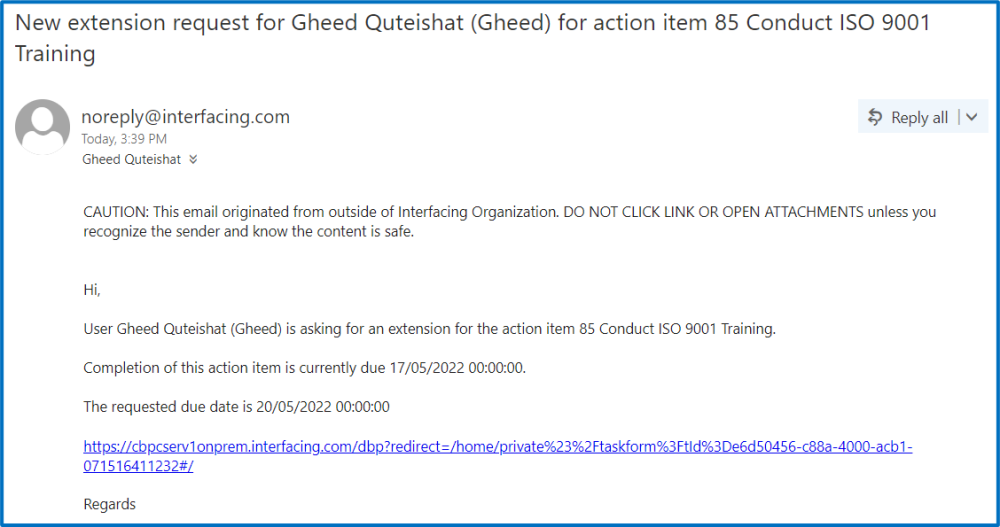 Request Extension for Action Item - CAPA - #13