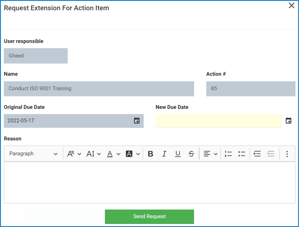 Request Extension for Action Item - CAPA - #13