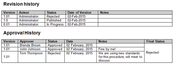 Approval and Revision Tables - EPC - Modeler Manual - 10.0