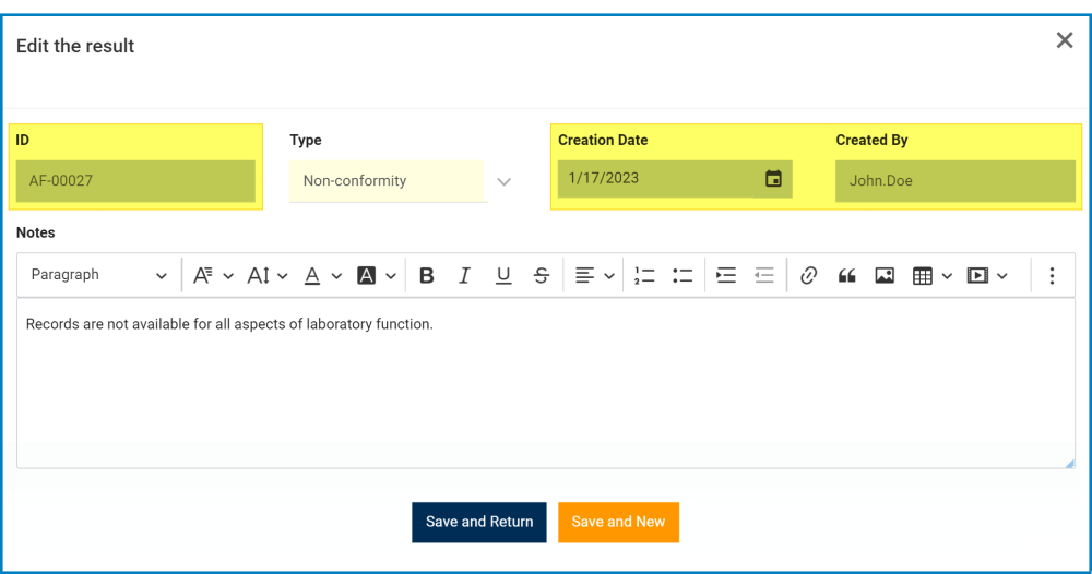 Conduct Requirement Findings – ID, Created By, and Creation Date Fields ...