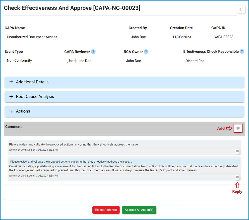 Check Effectiveness & Approve - CAPA - #11.1