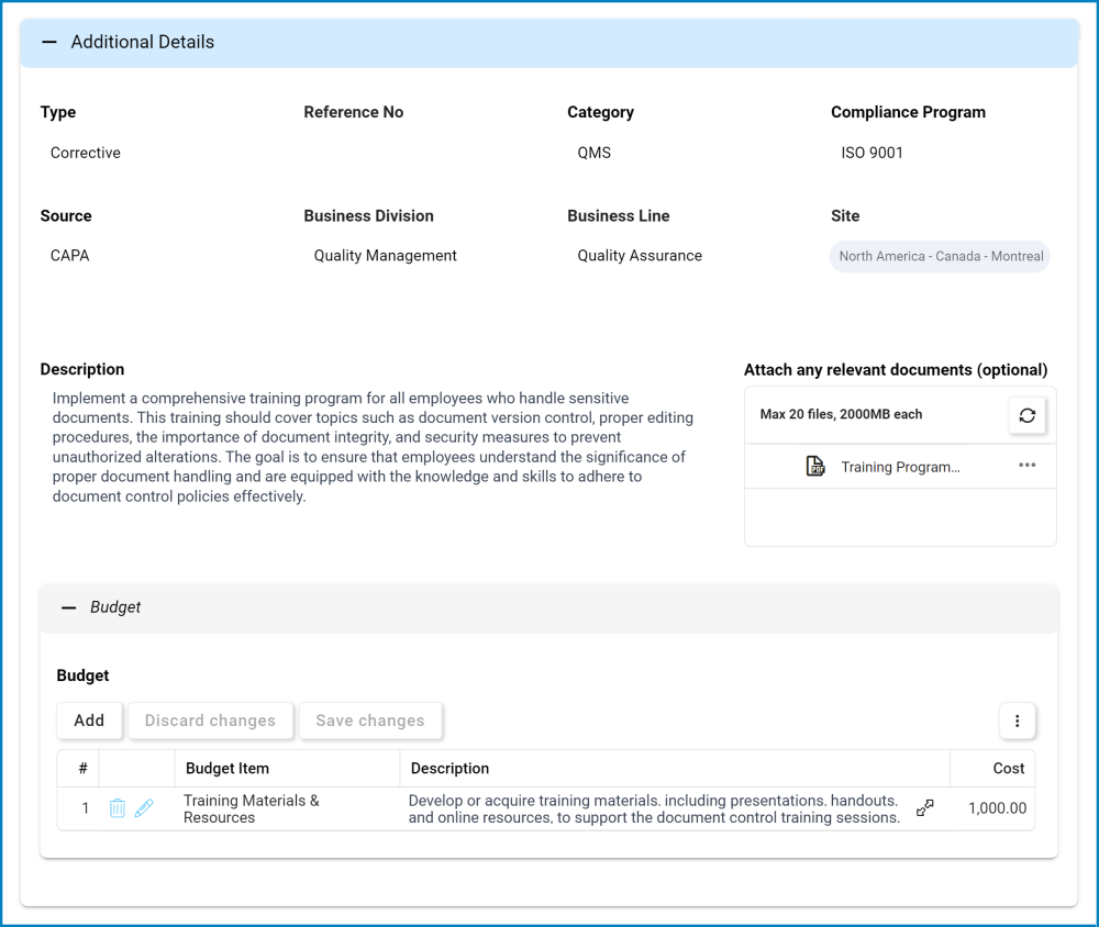 Additional Details - CAPA - #11.1