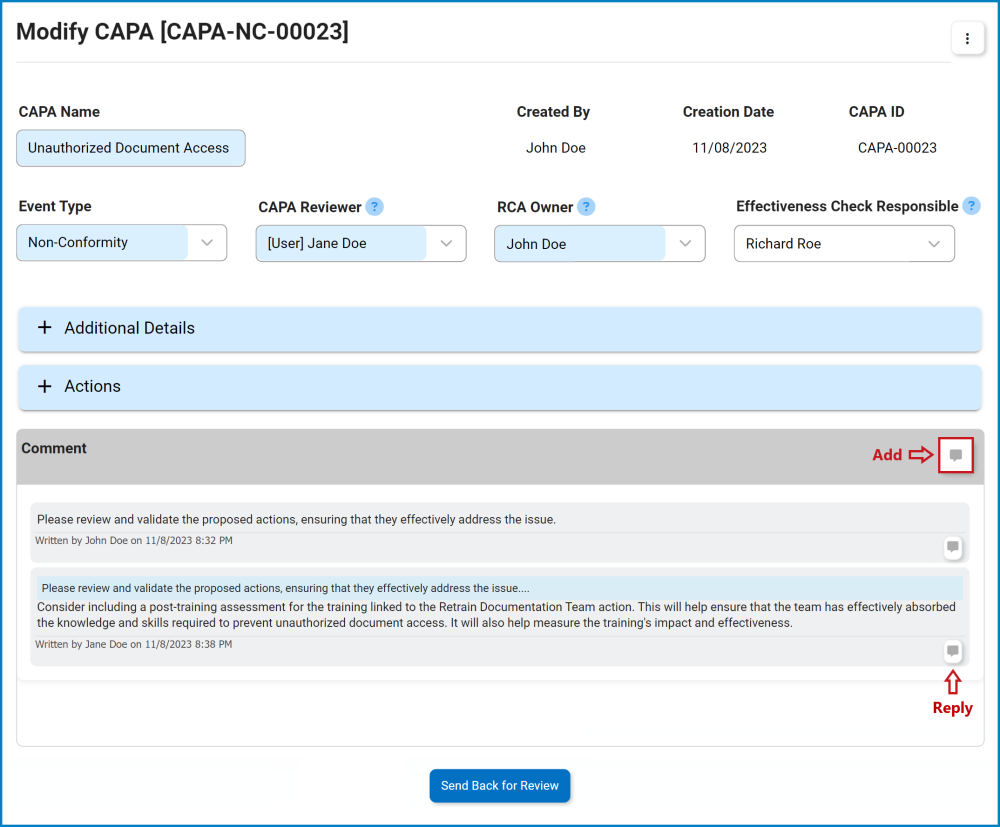 Modify CAPA - CAPA - #11.1
