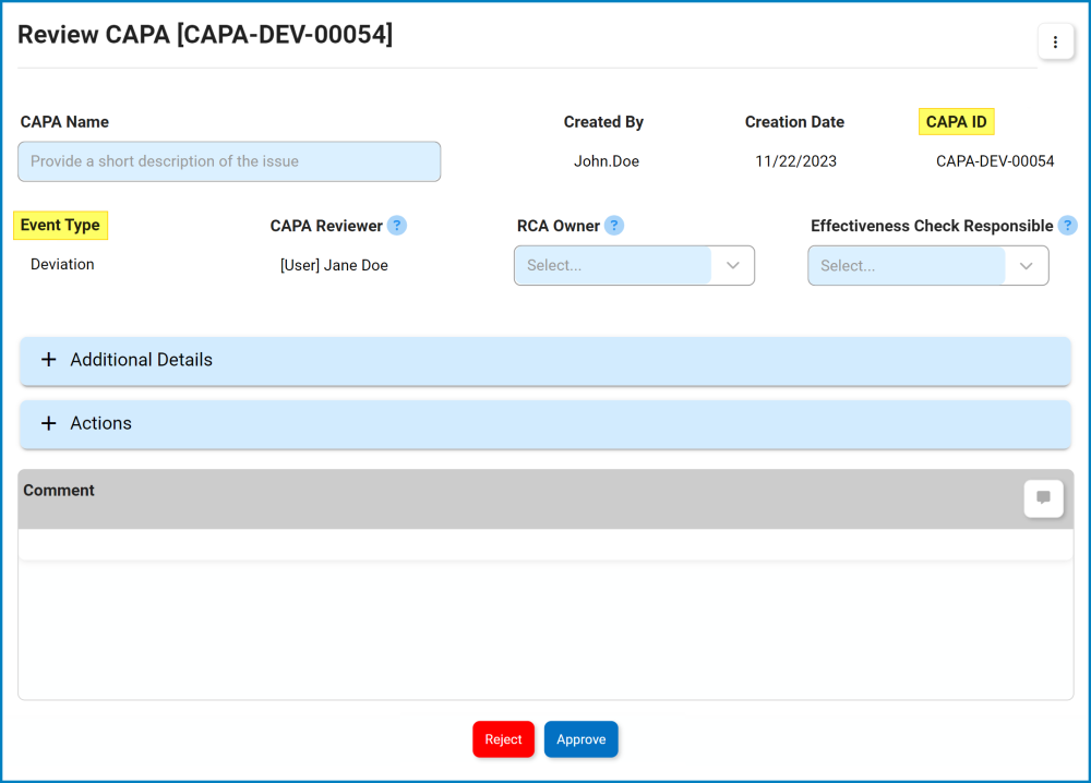 CAPA Triggered from Quality Event Application - CAPA - #11.1