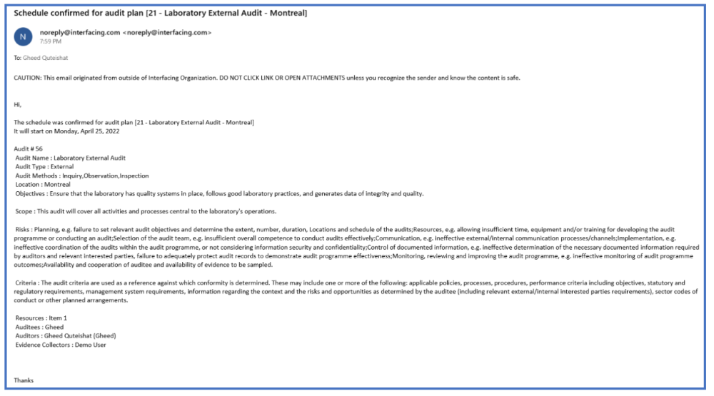 Confirm Schedule - Audit - #13
