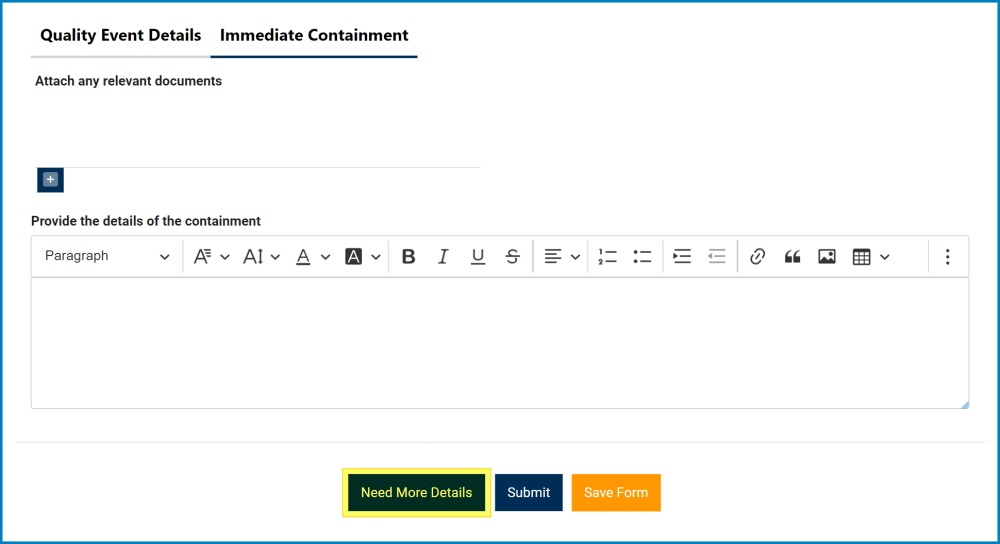 Contain/Correct Issue – Gather Details Option - Quality Event - #14