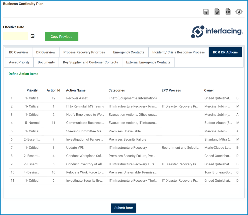 BC & DR Actions Tab - BCM - #13