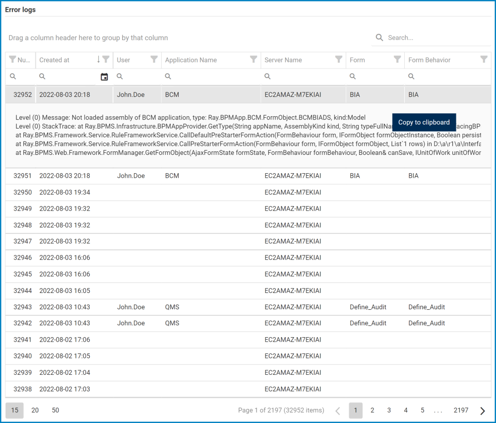 Error Management - DBP - Web Portal Manual - #14.1
