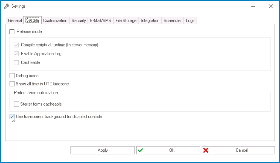 Disabled Fields – Transparent Option - DBP - Designer Manual - #14