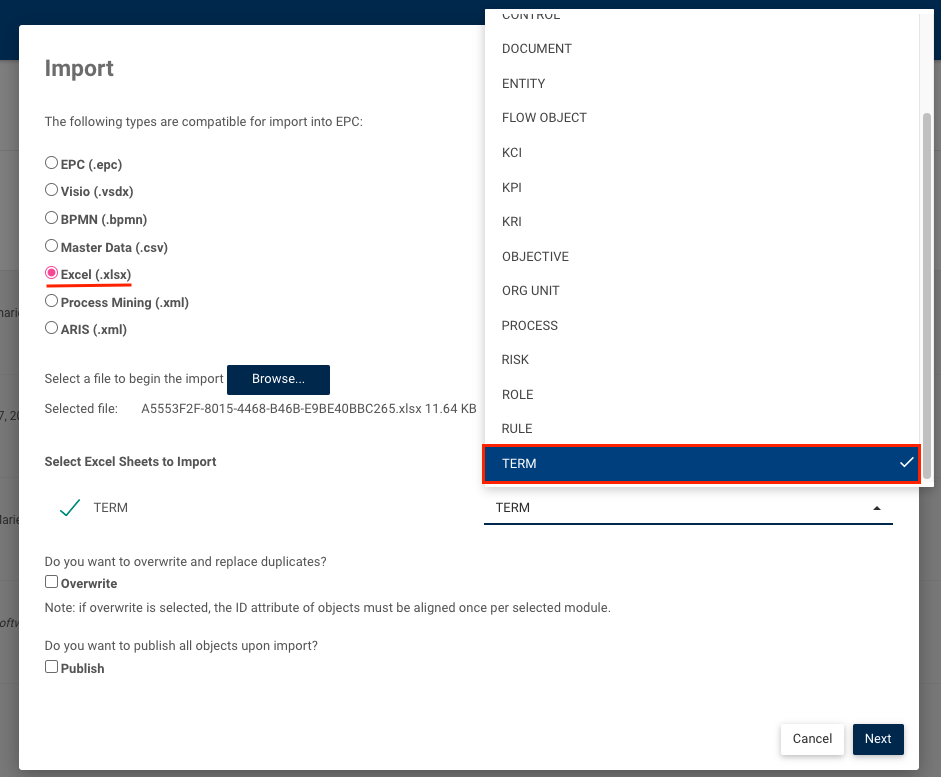 Ability to Import & Export Glossary Objects with Descriptions - EPC - WebApp Manual - 14.0