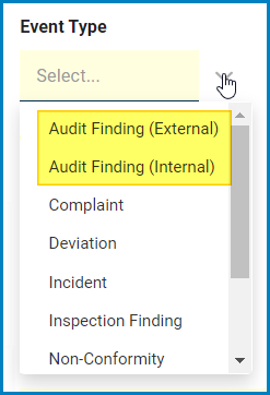 New CAPA – Event Type Options - CAPA - #14