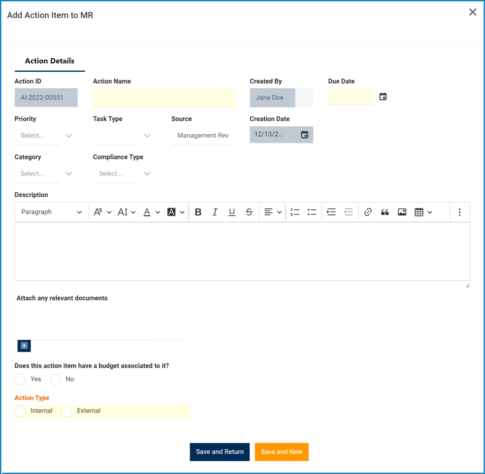 Add Action Item to MR - Management Review - #14