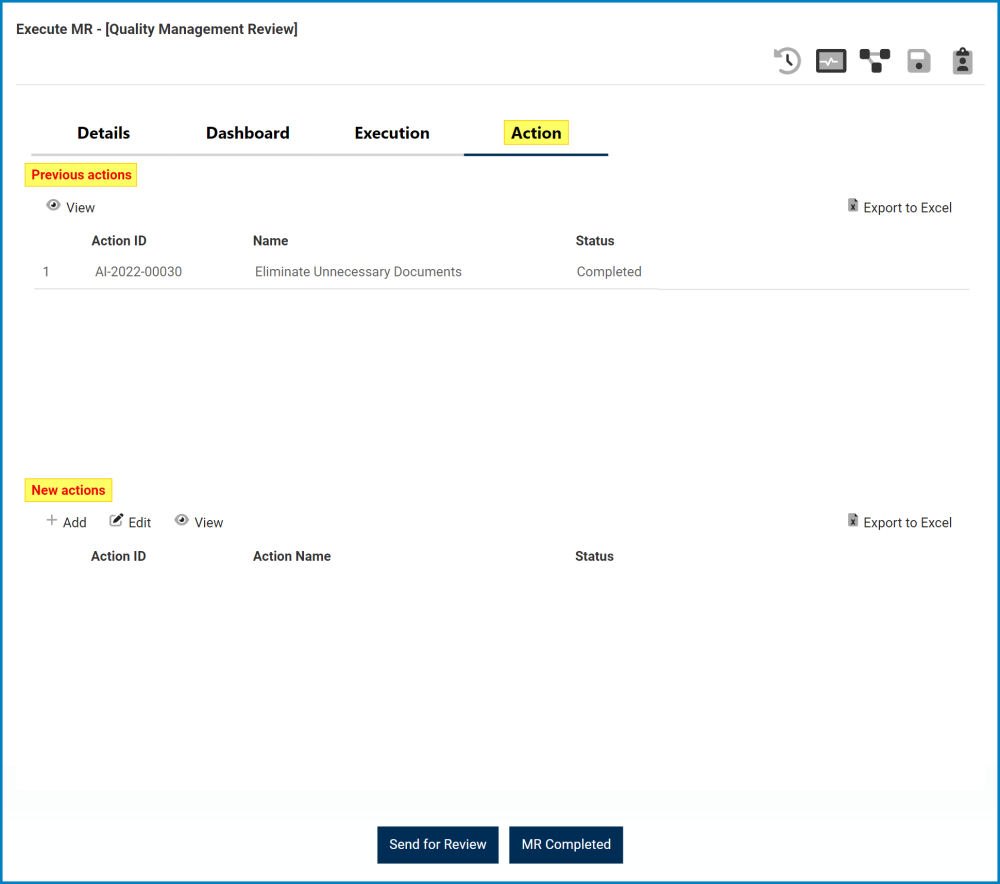 Execute MR – Previous & New Actions - Management Review - #14