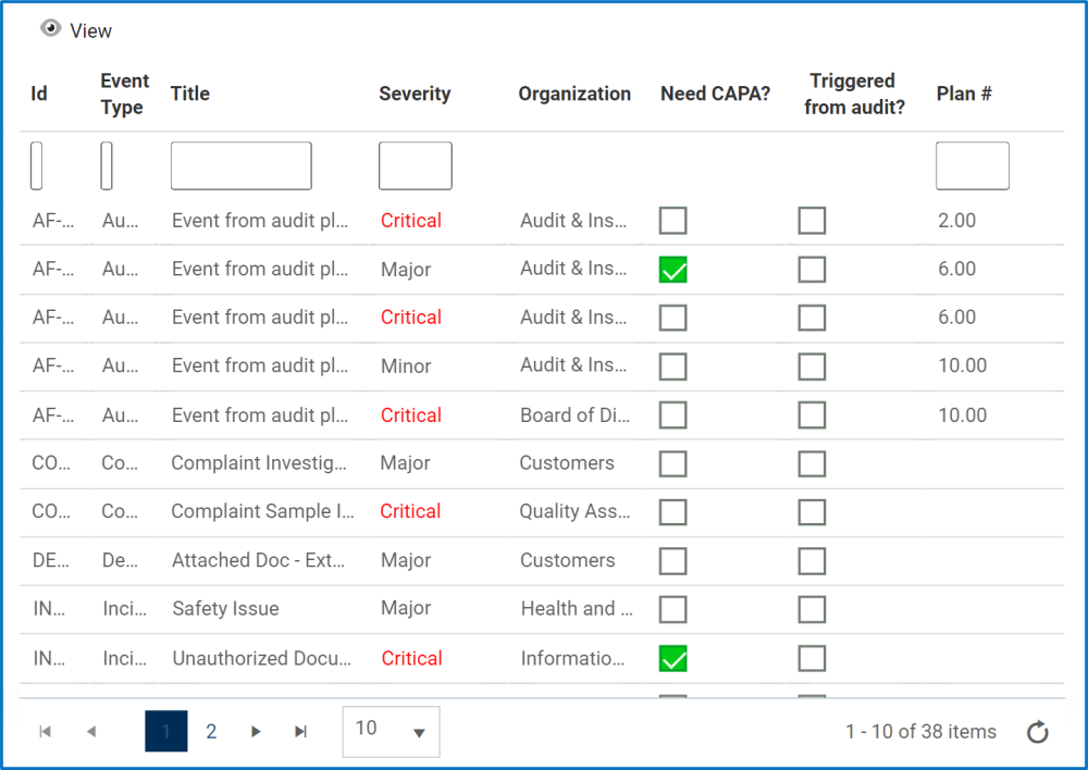 Quality Event List - Quality Event - #13