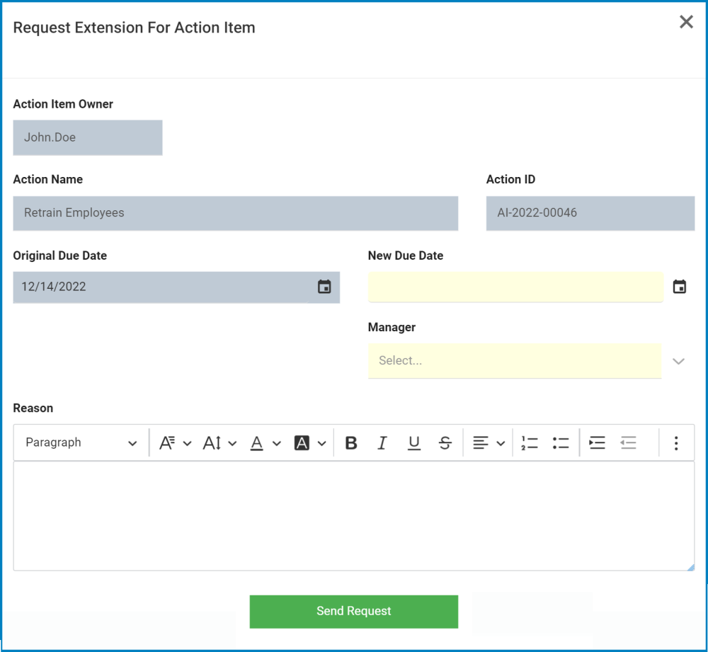 Request Extension for Action Item - Quality Event - #14