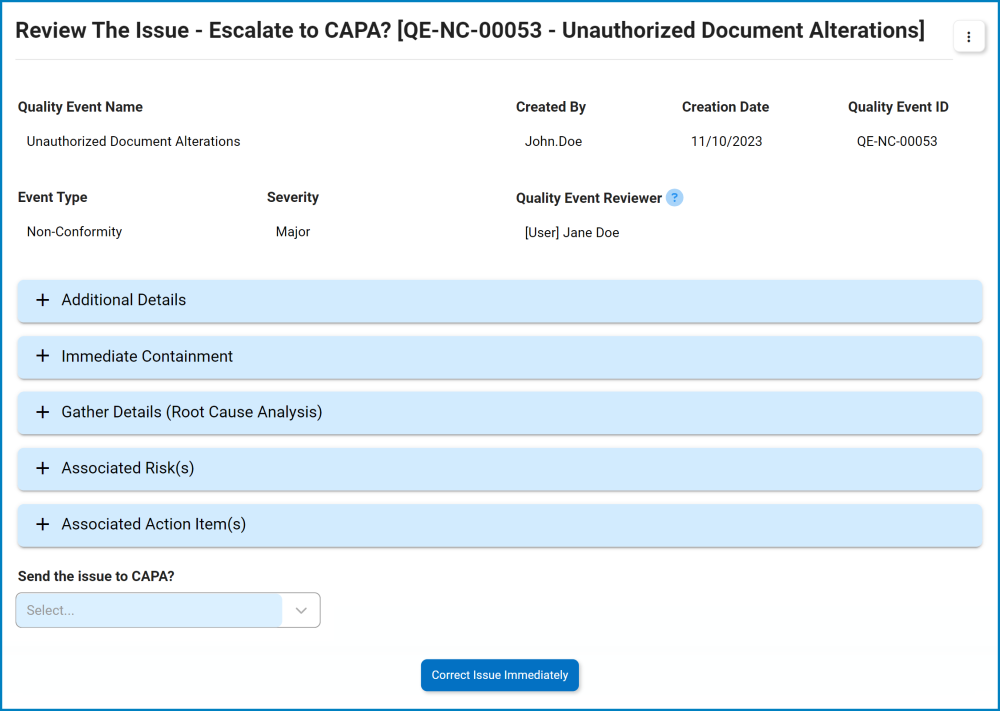 Review the Issue – Escalate to CAPA? - Quality Event - #14.1