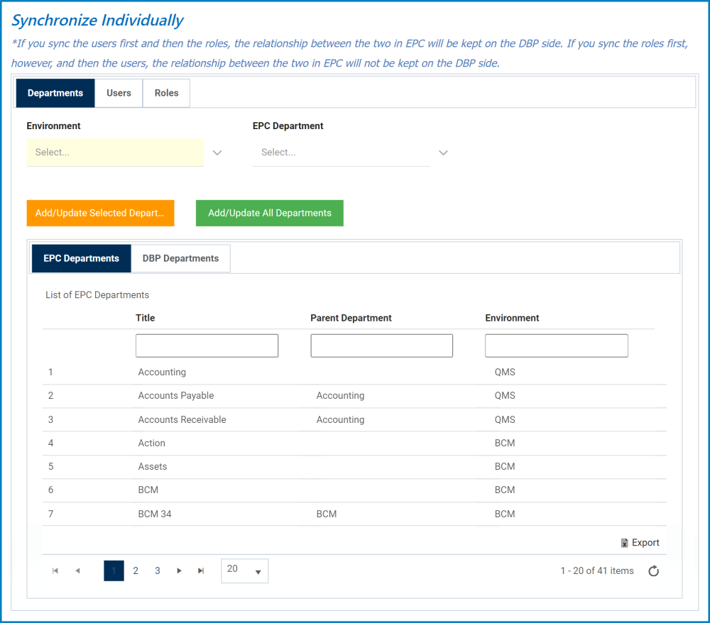Départements - DBP - Admin Application - #13