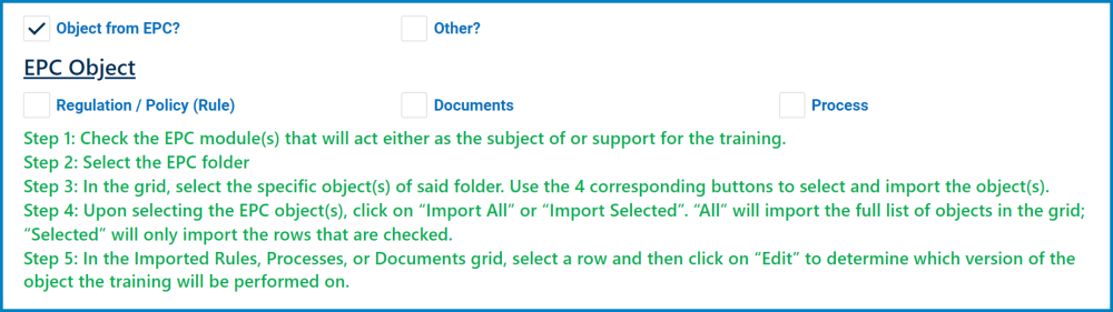 Training on Which EPC Object - Training - #11