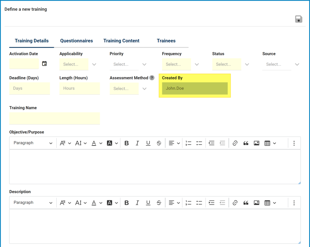 New Training – Created By Field - Training - #14