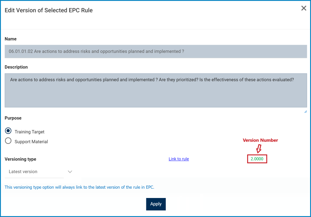 Edit Version of EPC Rule - Training - #14