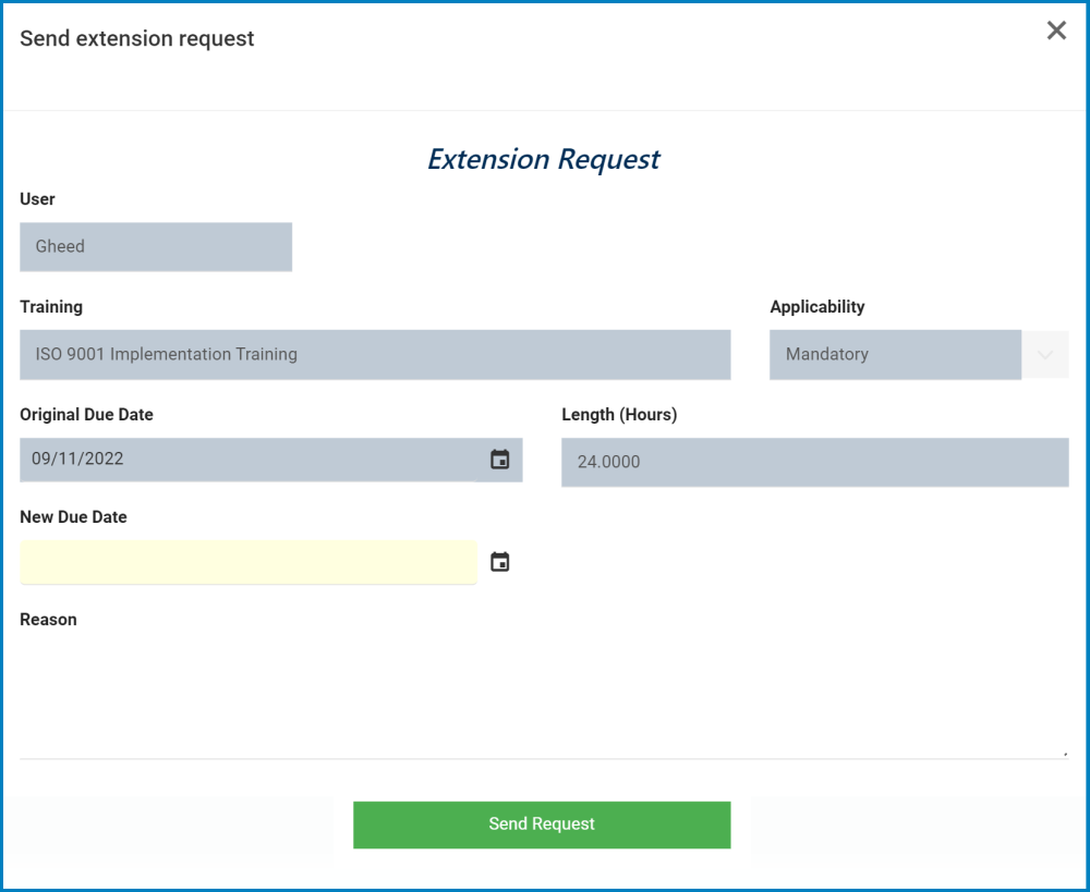 Request Extension for Training - Training - #14