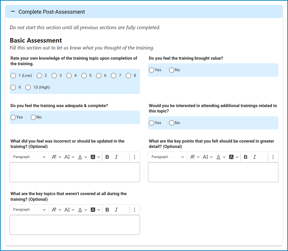 Complete Post-Assessment - Training - #14.1