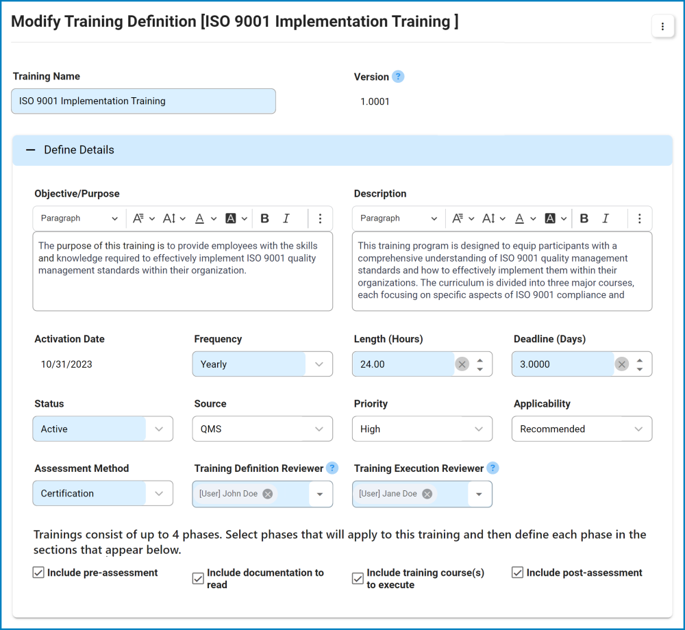 Modify Training Definition - Training - #14.1