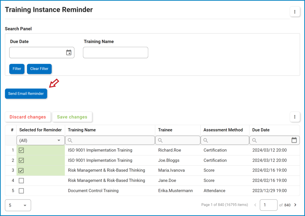Training Instance Reminders - Training - #14.2