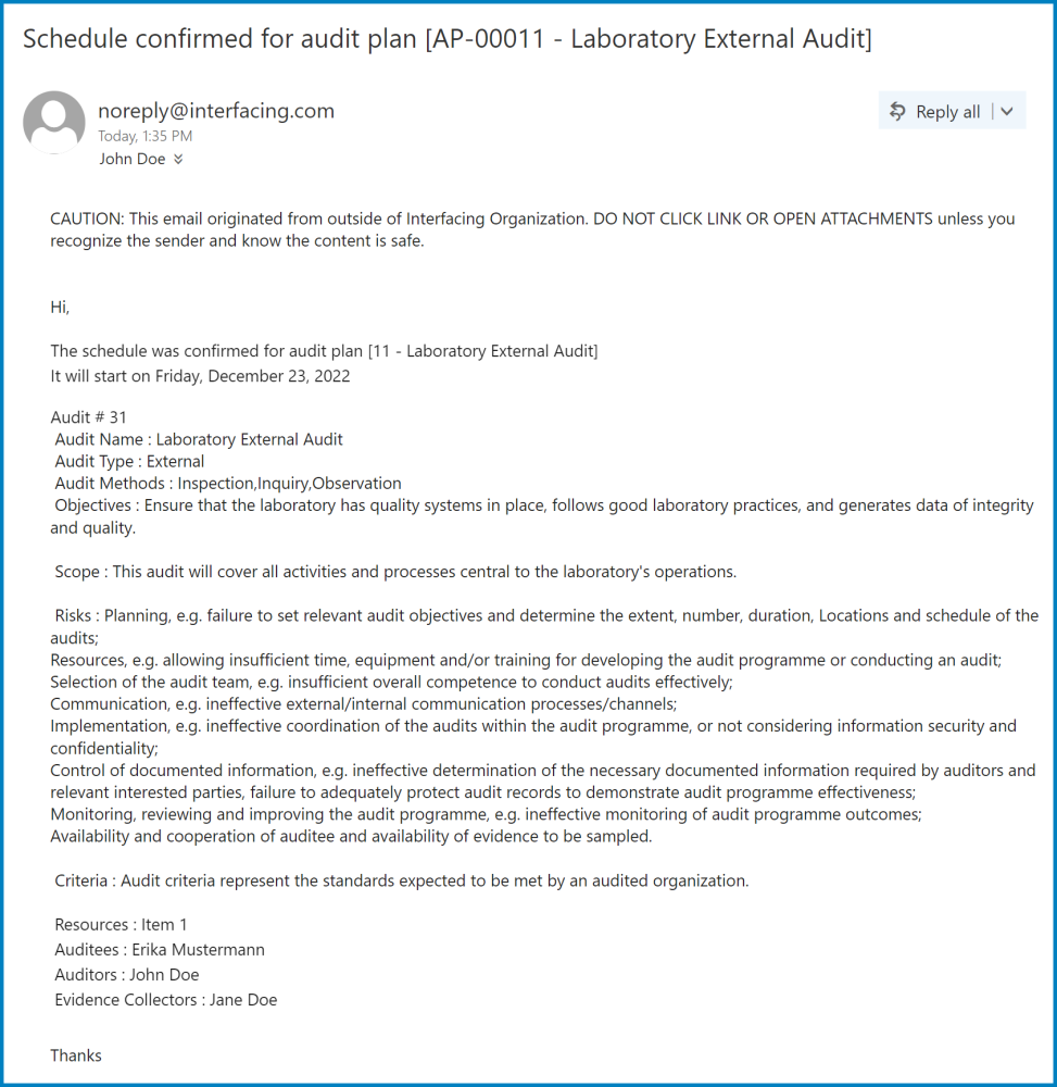 Confirm Schedule - Audit - #14