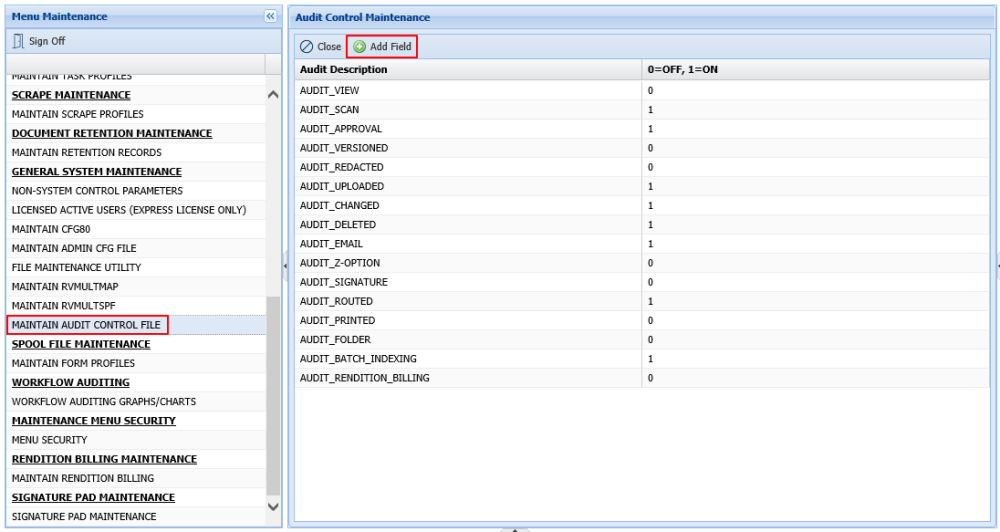 Maintain Audit Control File - One Look (Tom) - 1