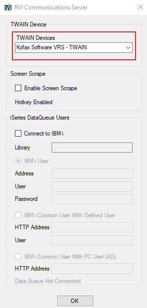 Setup RVI Communications Server (Twain) - One Look (IBM i / Cloud) - 2