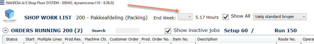 End week load - ShopFloor Planning & Execution - BC version