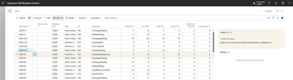 Creating links on standard routing lines - ShopFloor Planning & Execution - BC version